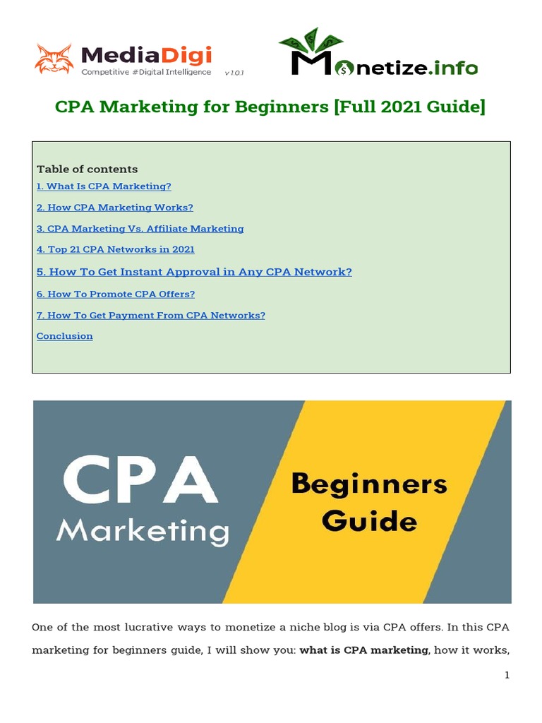 CPA Marketing Beginners Guide - (Monetize - Info) | PDF | Internet ...
