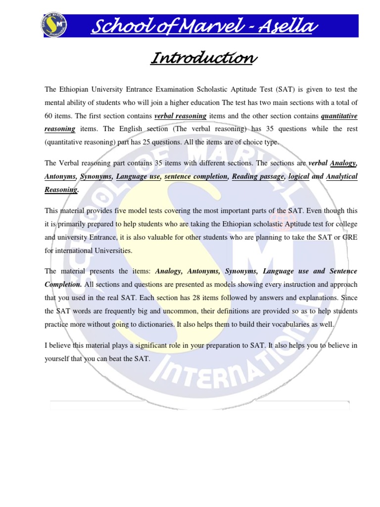 SAT Preparation Guide for Ethiopian Students | PDF | Sat