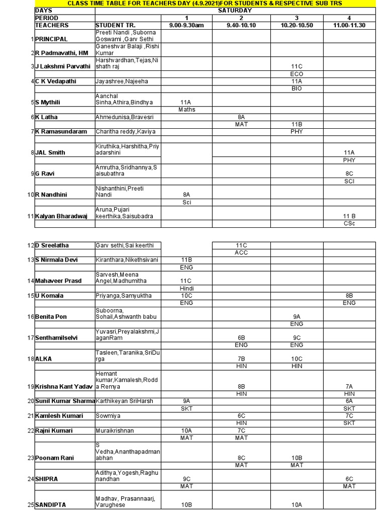 KVIIT - Teachers' Day Time Table | PDF