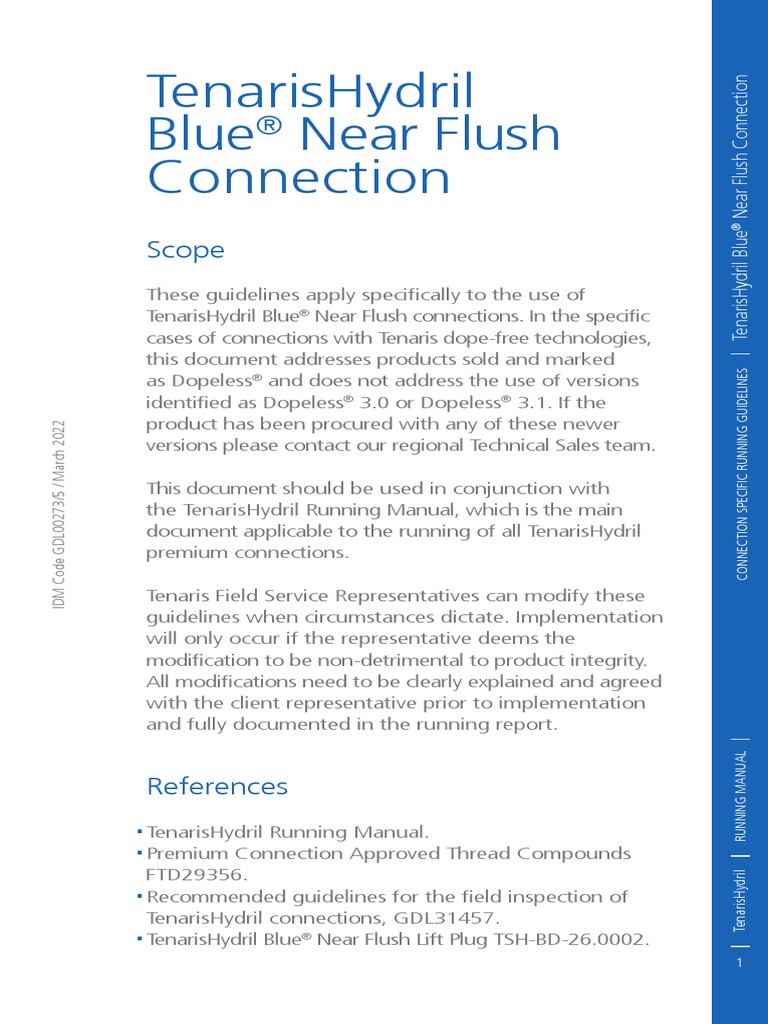 Tenarishydril Blue Near Flush Connection: Scope | PDF | Pipe (Fluid ...