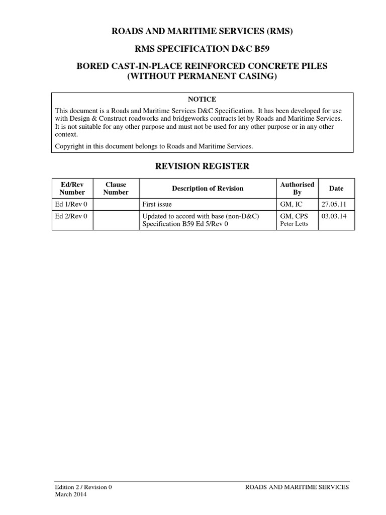 RMS Specification B59 | Download Free PDF | Deep Foundation | Concrete