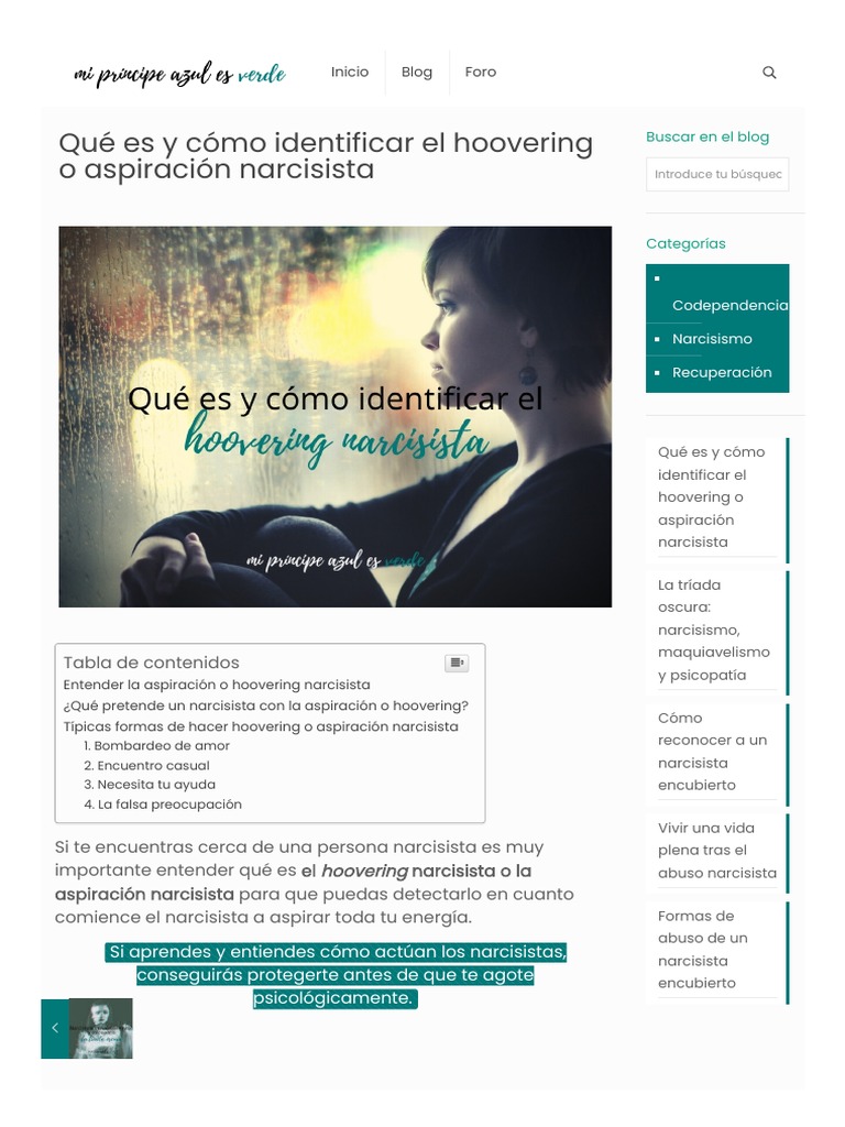 Qué Es y Cómo Identificar El Hoovering o Aspiración Narcisista | PDF ...