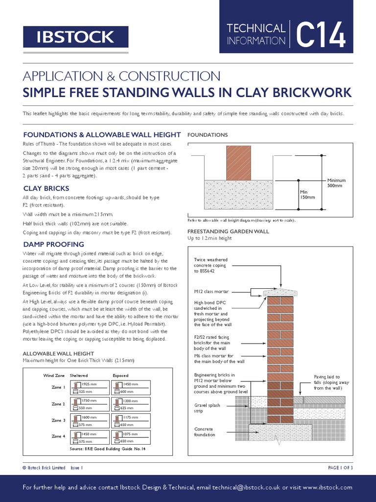 Tis C14 Simple Free Standing Walls in Clay Brickwork | PDF | Brick ...