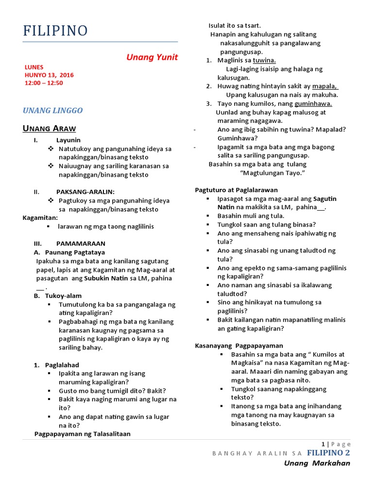Filipino Lesson Plan 1st | PDF