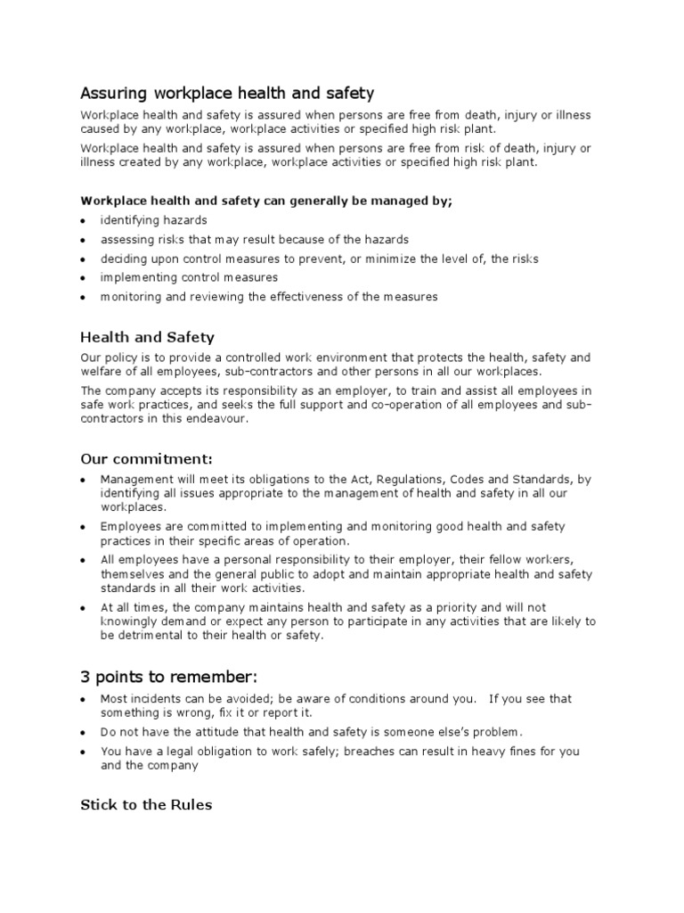 Workplace Health and Safety Guide | PDF | Occupational Safety And ...