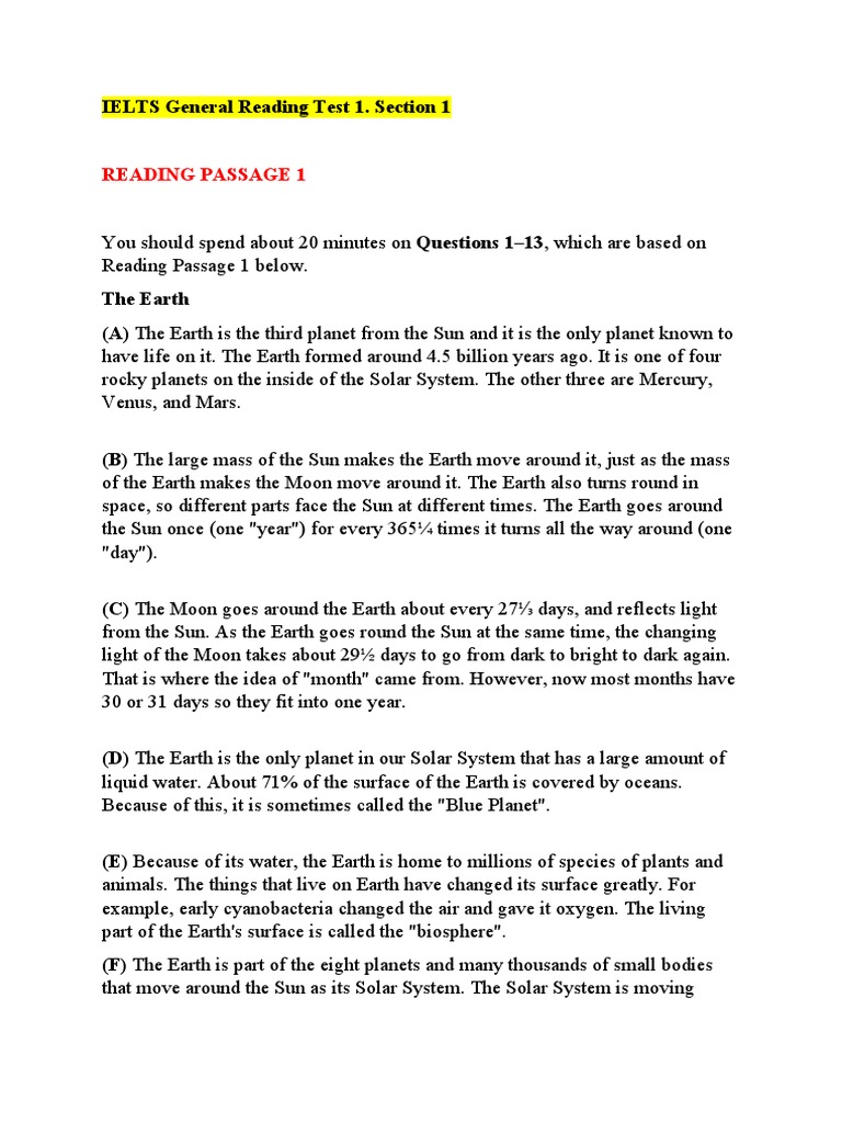 Ielts Reading Sample Week 2 | Download Free PDF | Earth | Sun