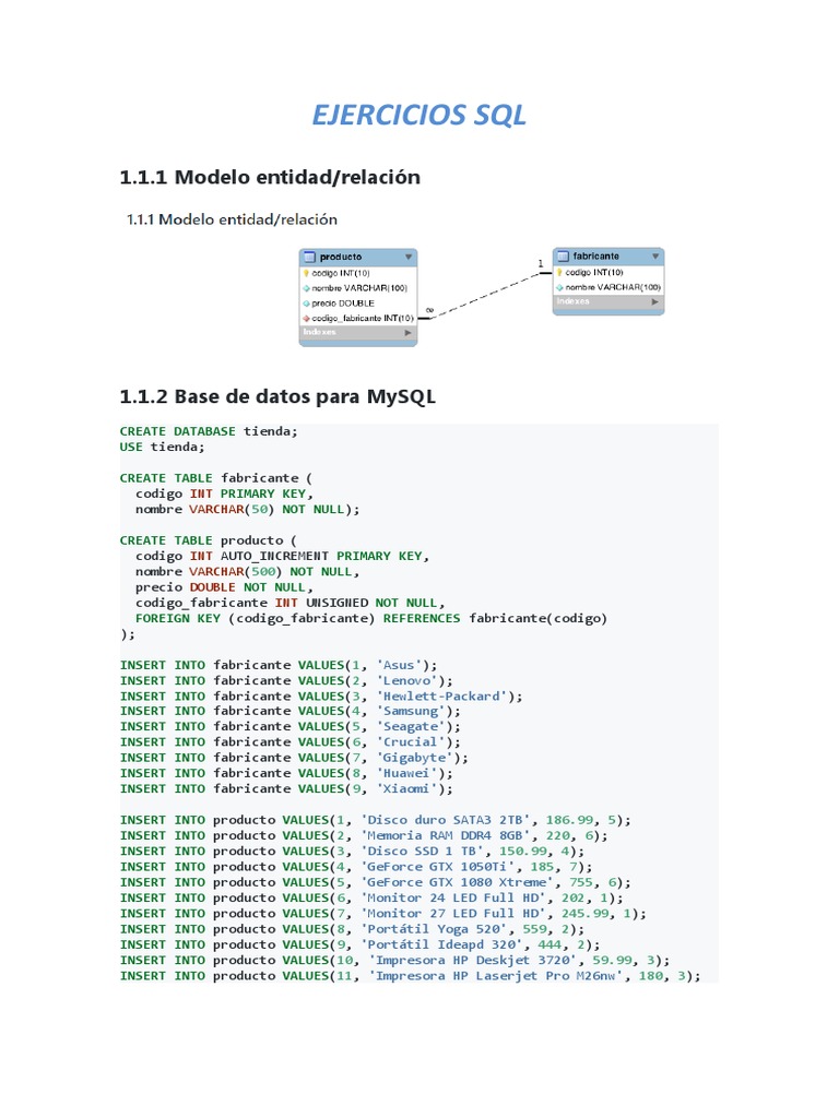 Ejercicios SQL | Descargar gratis PDF | SQL | Bases de datos