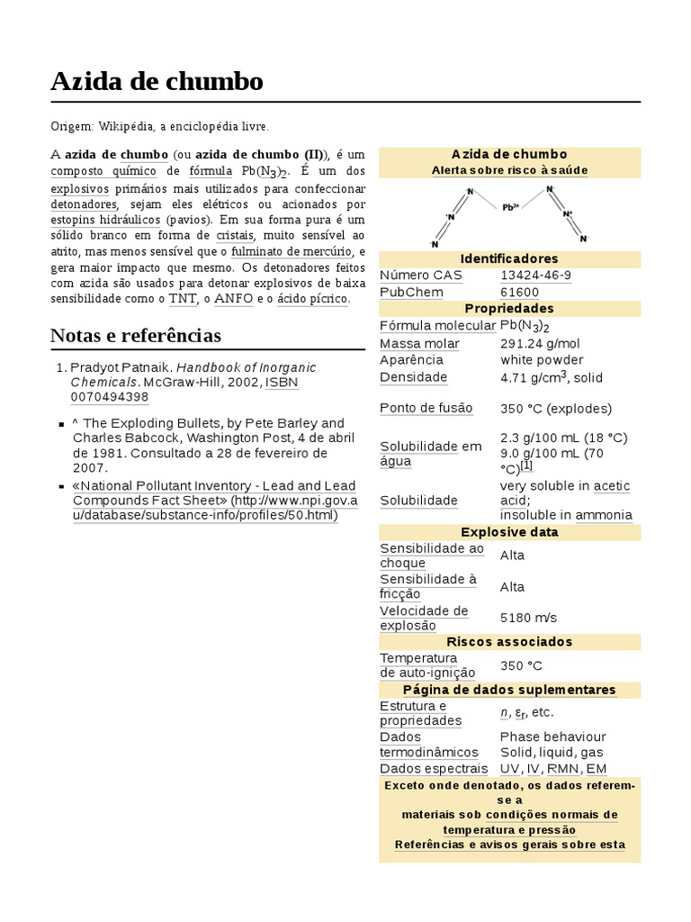 Azida de Chumbo | PDF | Materiais | Química Física