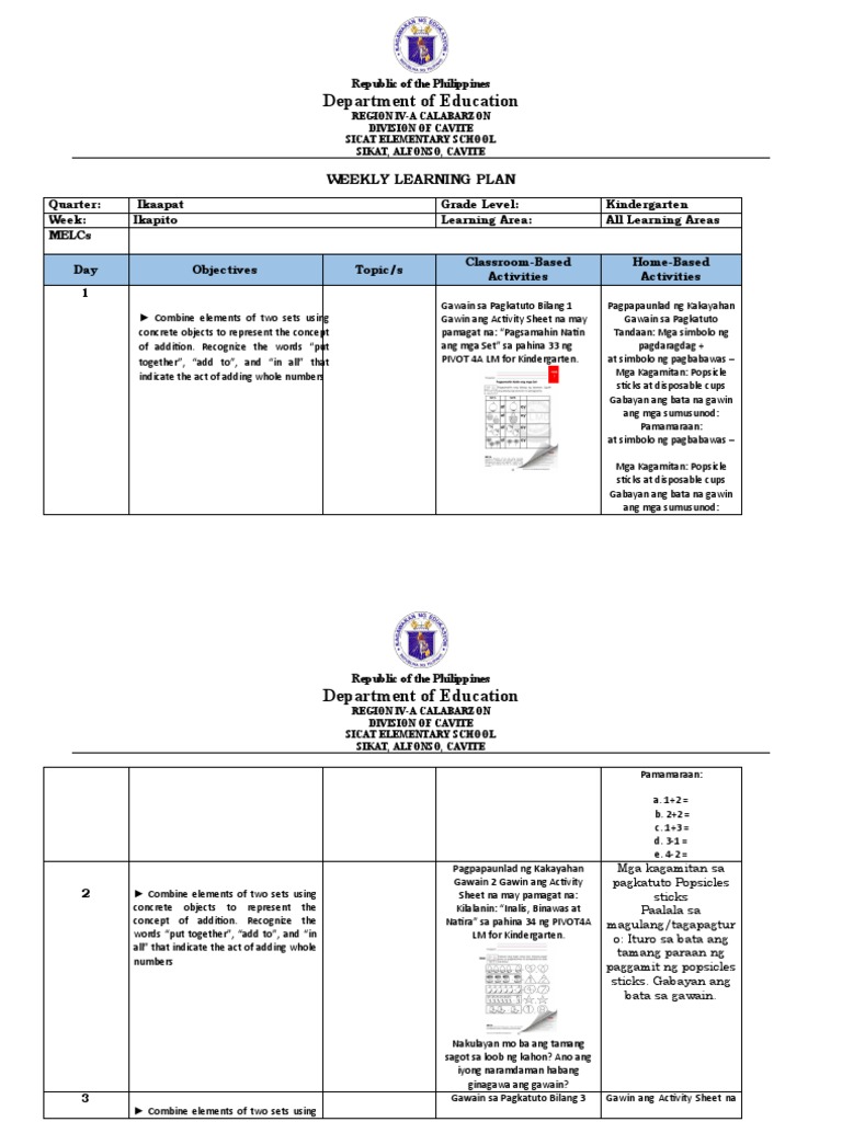 Weekly Learning Plan-Week 7 q4 | PDF