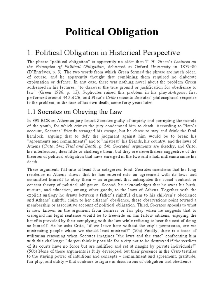 Political Obligation - Reading Material | PDF | Social Contract | Socrates