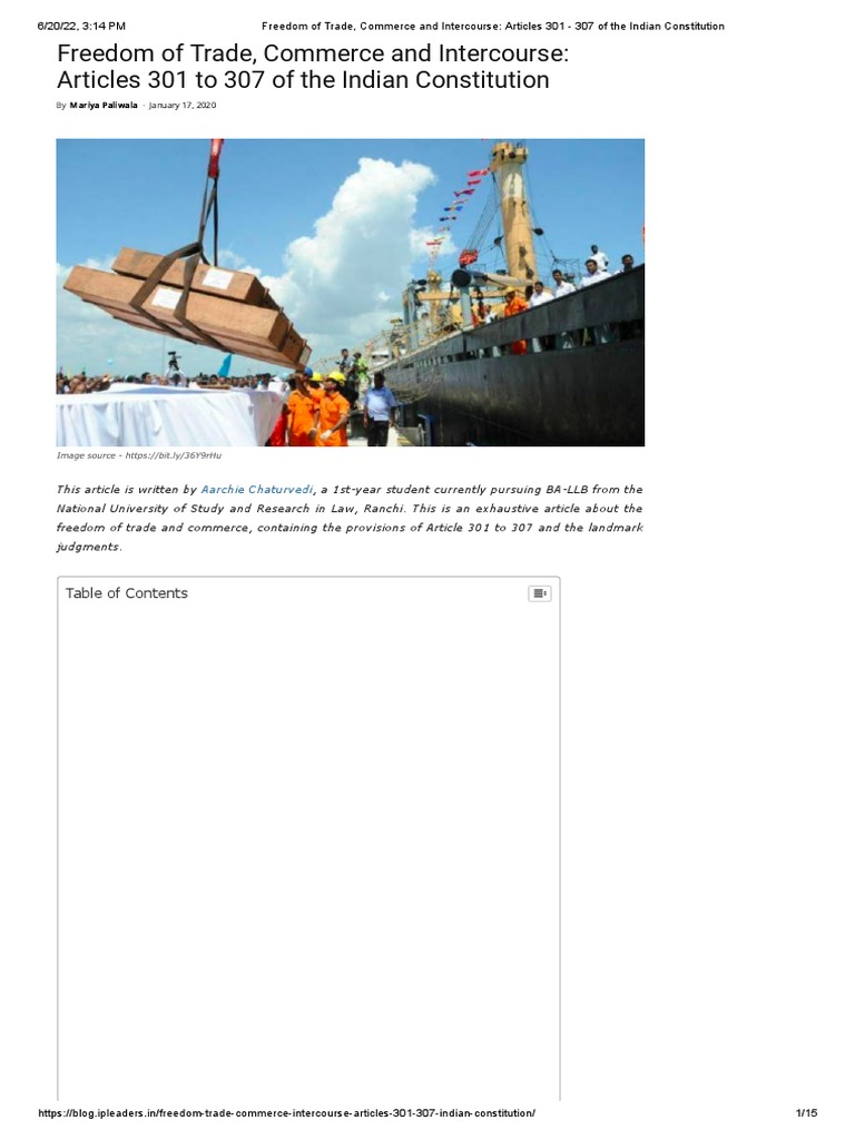 Freedom of Trade, Commerce and Intercourse - Articles 301 - 307 of The ...