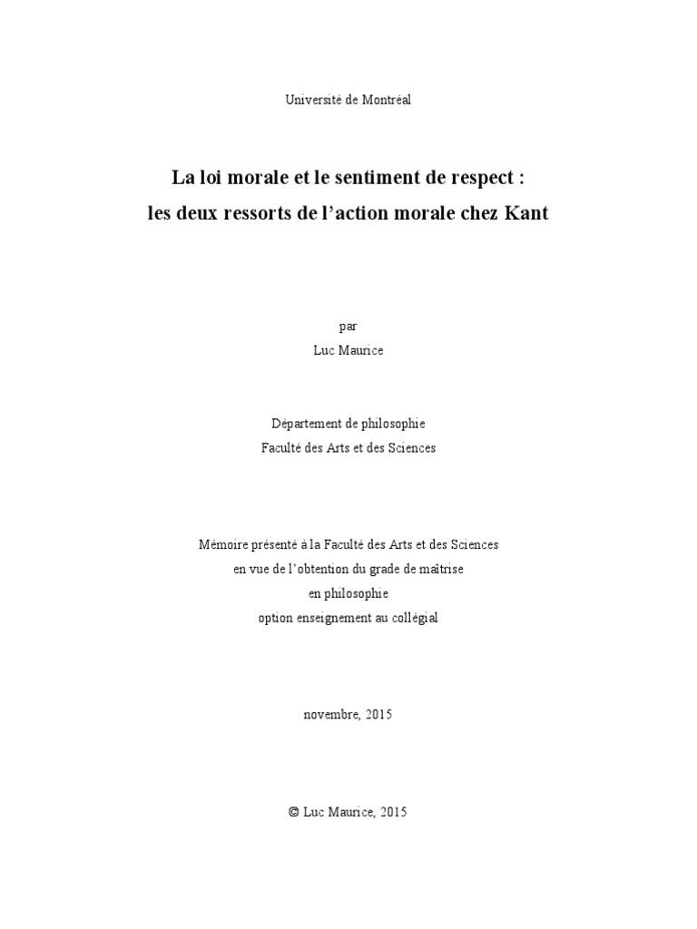 La Loi Morale Et Le Sentiment de Respect: Les Deux Ressorts de L'action ...