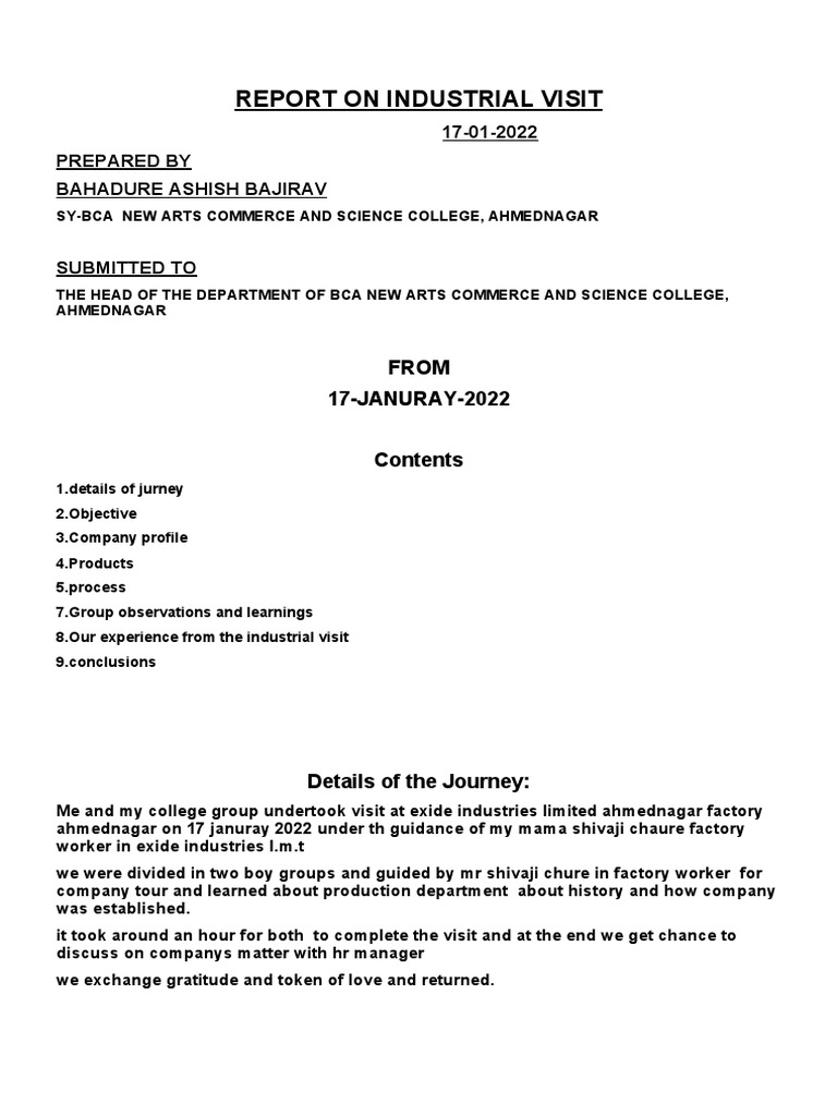 Project Industrial Visit | PDF | Business