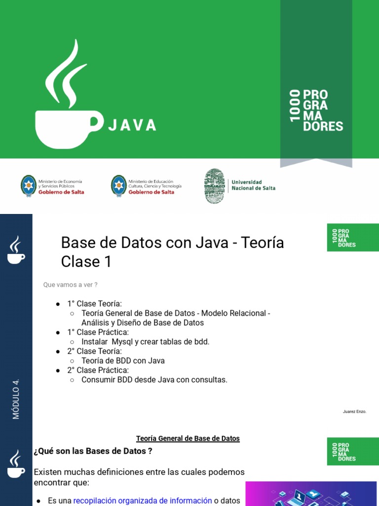 Base de Datos Con Java - Teoria Clase 1 y 2 | PDF | Mi sql | Bases de datos