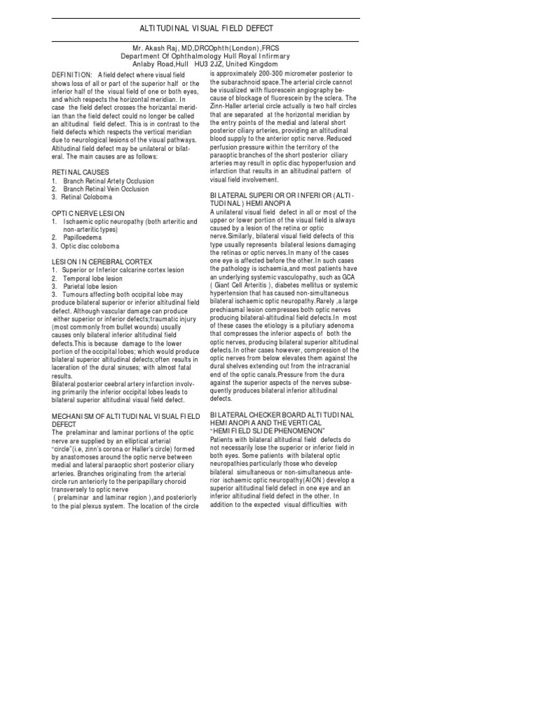 Altitudinal Visual Field Defect (Bombay) | PDF | Occipital Lobe ...