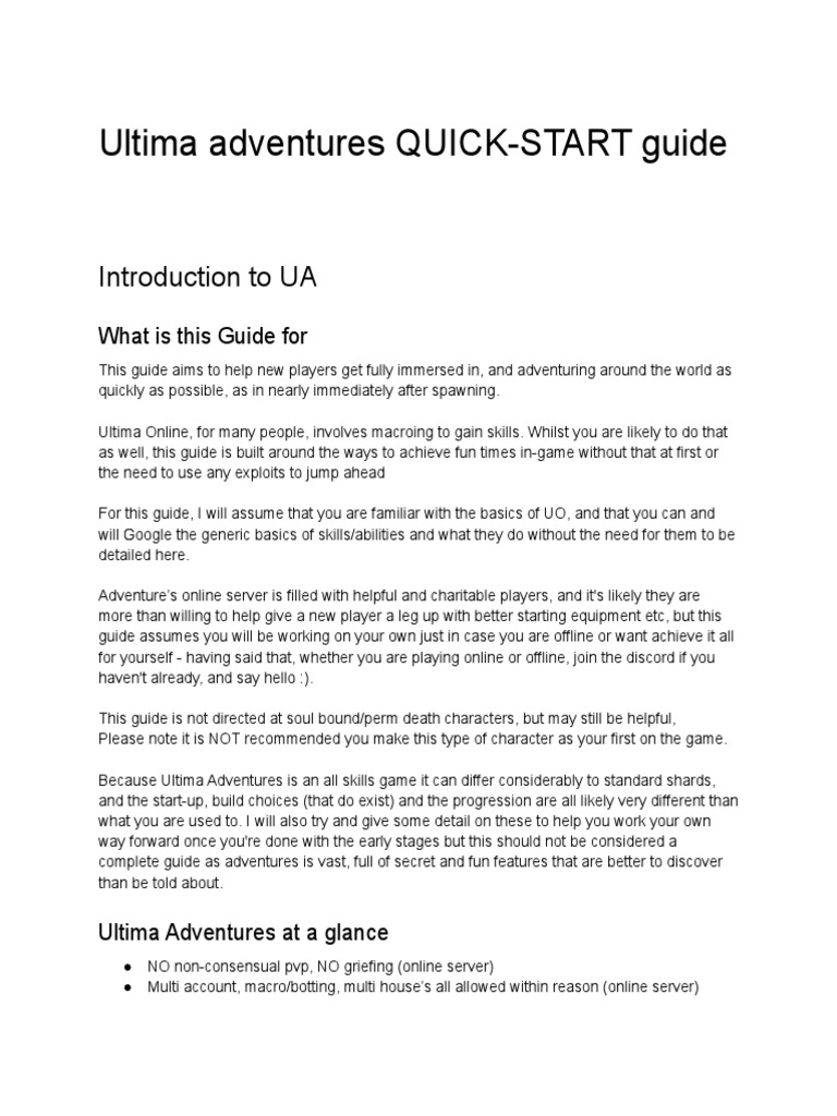 Ultima Adventures QUICK-START Guide: Introduction To UA | PDF | Games ...
