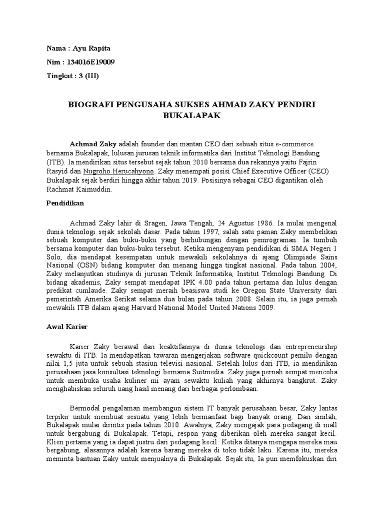 Biografi Ahmad Zaky Pendiri Buka Lapak | PDF