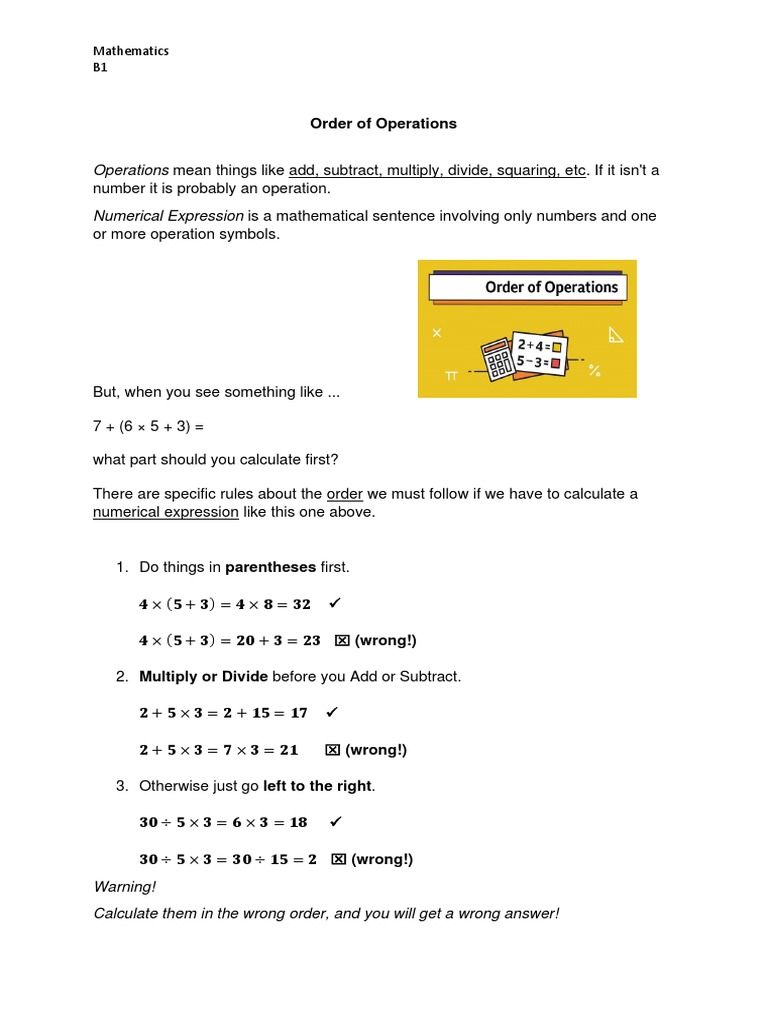 Order of Operations Explained | PDF