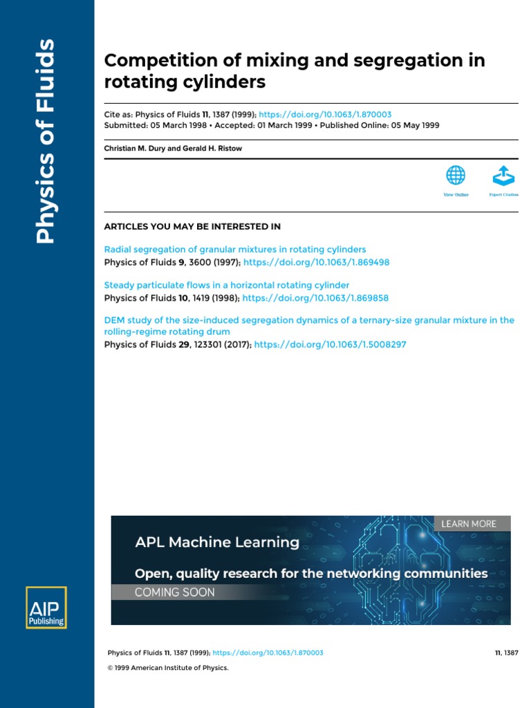 Competition of Mixing and Segregation in Rotating Cylinders 1999 | PDF ...
