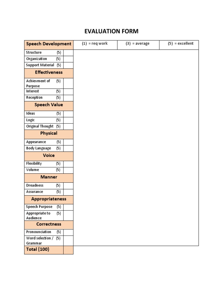 Speech Evaluation Form | PDF