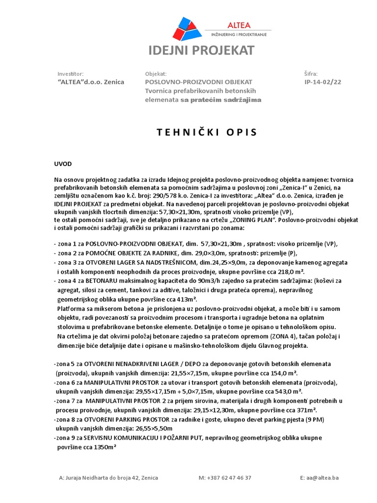 Tehnički Opis (Proizvodni Objekat) | PDF
