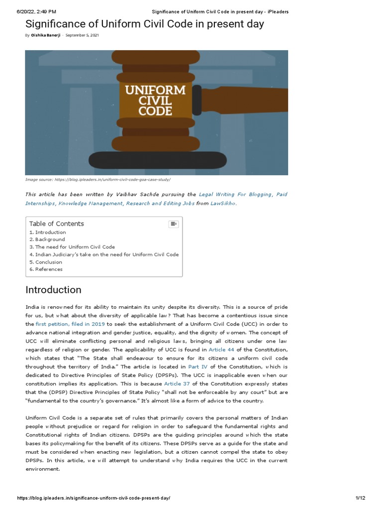 Significance of Uniform Civil Code in Present Day - IPleaders | PDF ...