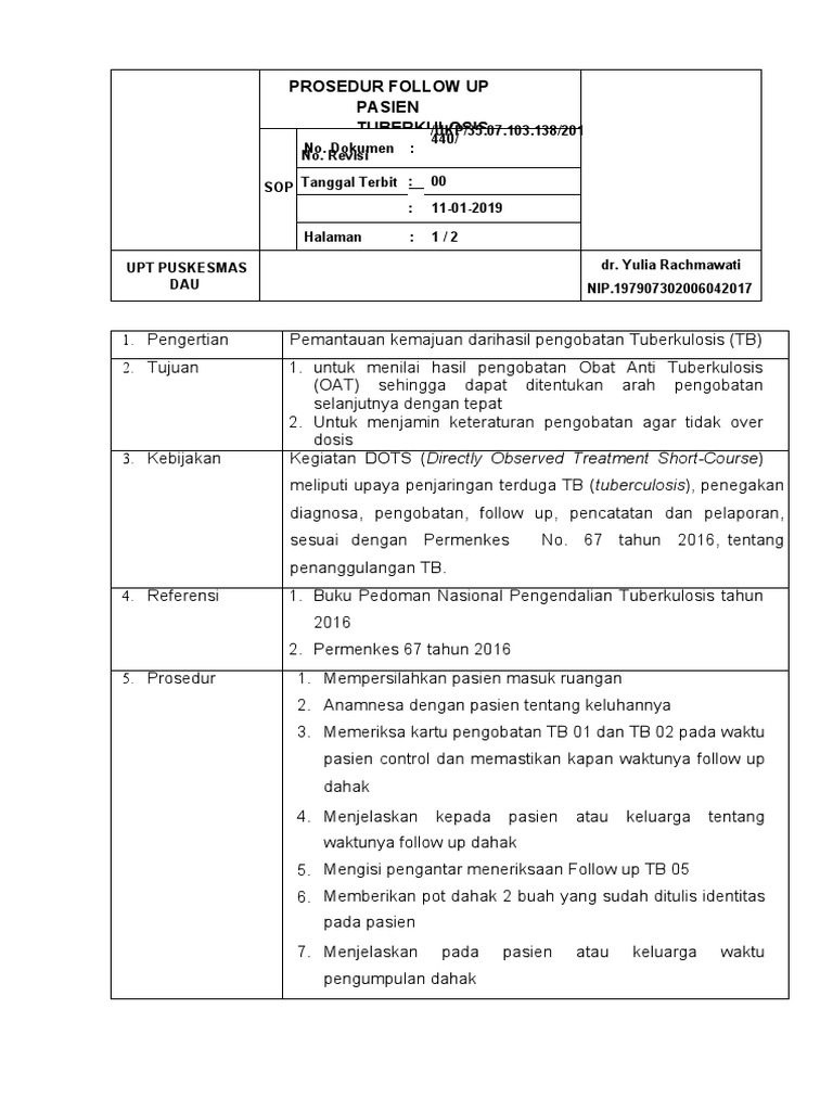 Sop Prosedur Follow Up Pasien Tuberkulosis | PDF | Pengembangan Diri | Kesehatan Holistik