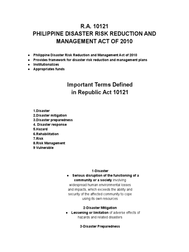 R.A. 10121 Philippine Disaster Risk Reduction and Management Act of ...