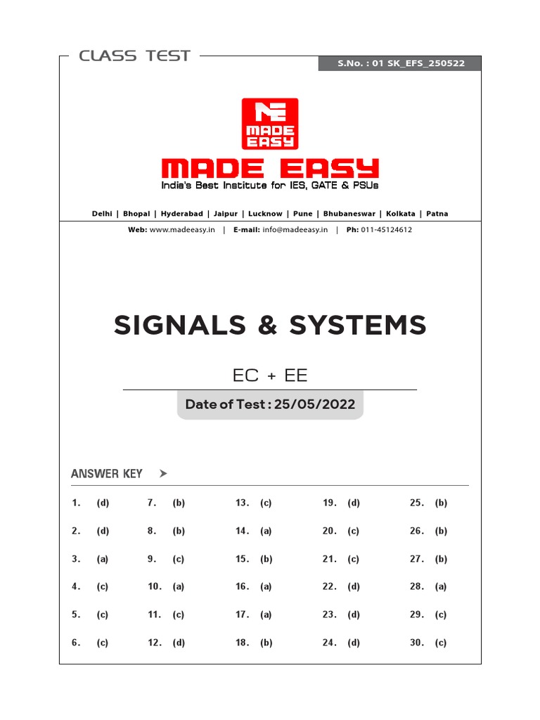 Signals & Systems: Class Test | PDF | Telecommunications Engineering ...