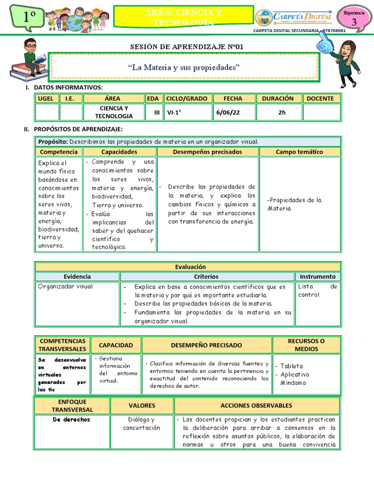 1° Sesión de Aprendizaje Sesión1-Sem.1-Exp.3-Cyt | PDF | Maestros | Aprendizaje