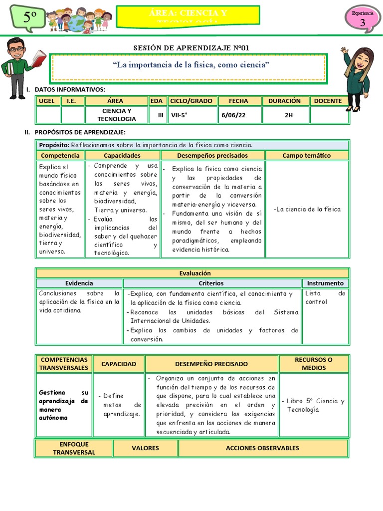 5° Sesión de Aprendizaje Sesión1-Sem.1-Exp.3-Cyt | PDF | Aprendizaje | Física