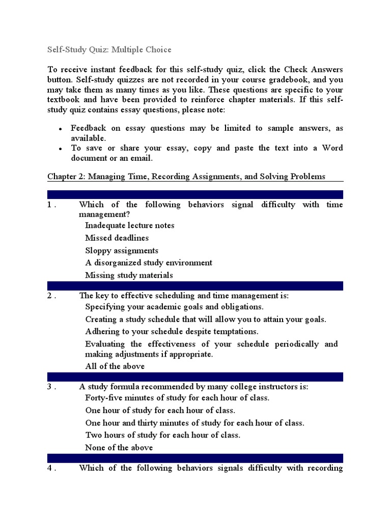 Time Management MCQs | PDF | Thought | Intelligence
