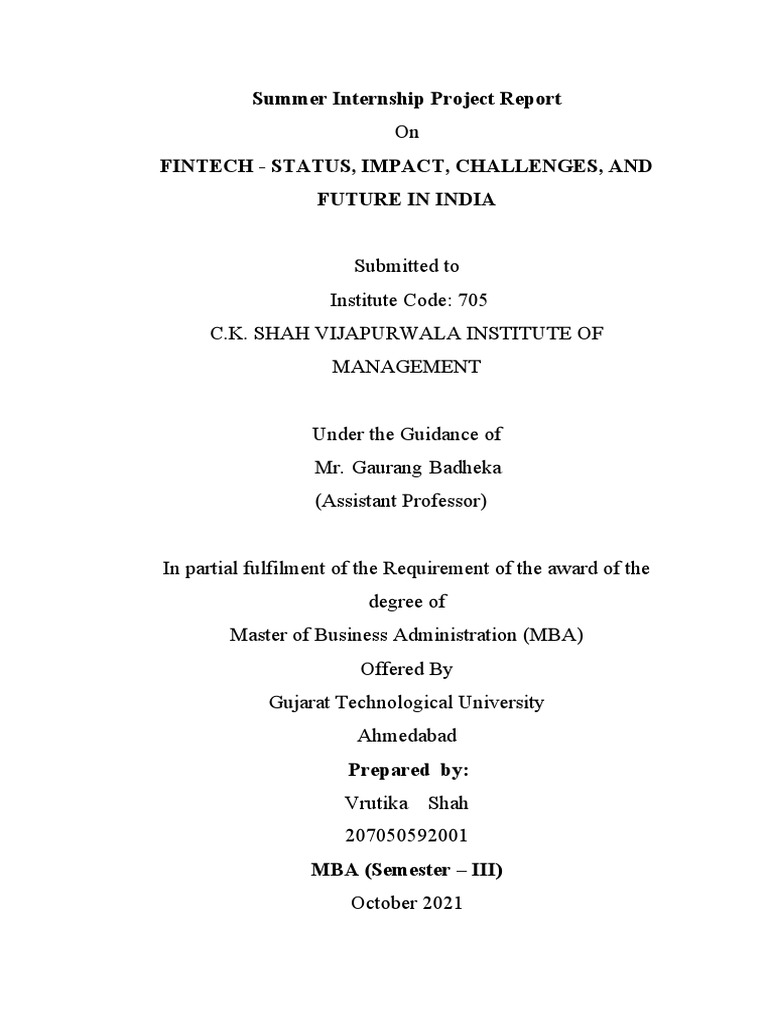 Summer Internship Project Report | PDF | Finance & Money Management ...