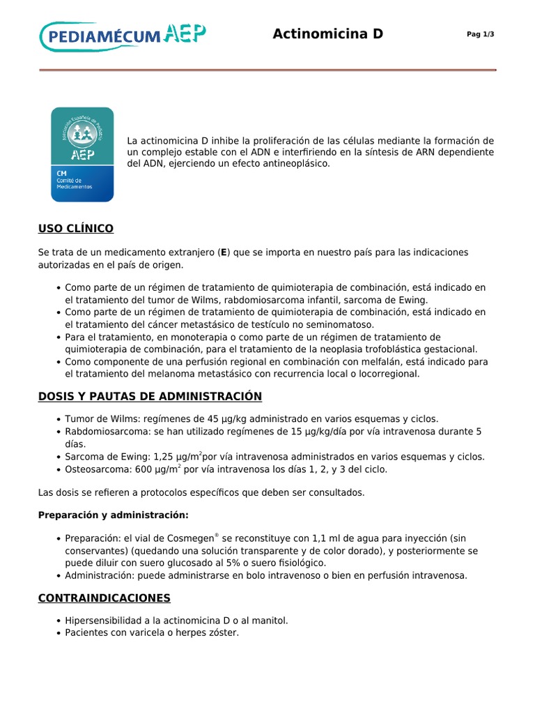 Actinomicina D | PDF | Quimioterapia | Tratamientos médicos