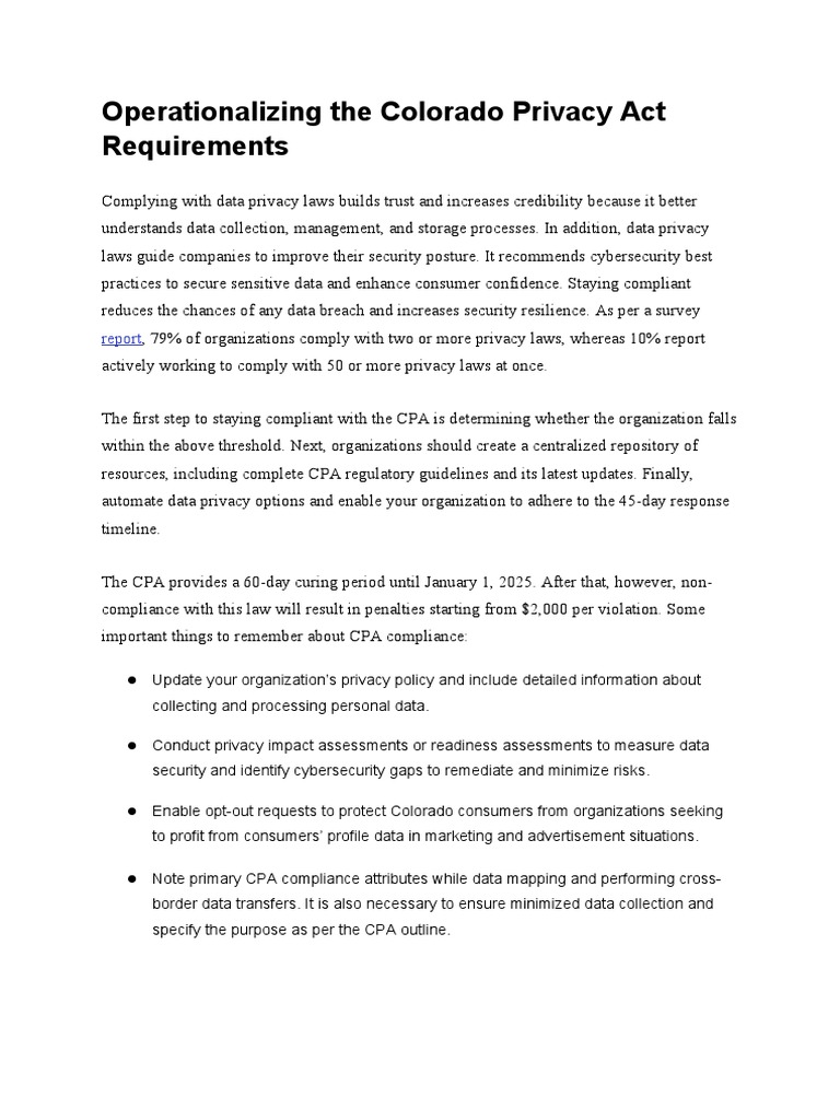 Operationalizing The Colorado Privacy Act Requirements | PDF | Privacy ...