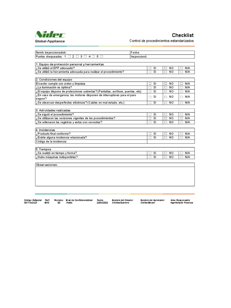 Checklist para Control de Procedimientos | PDF
