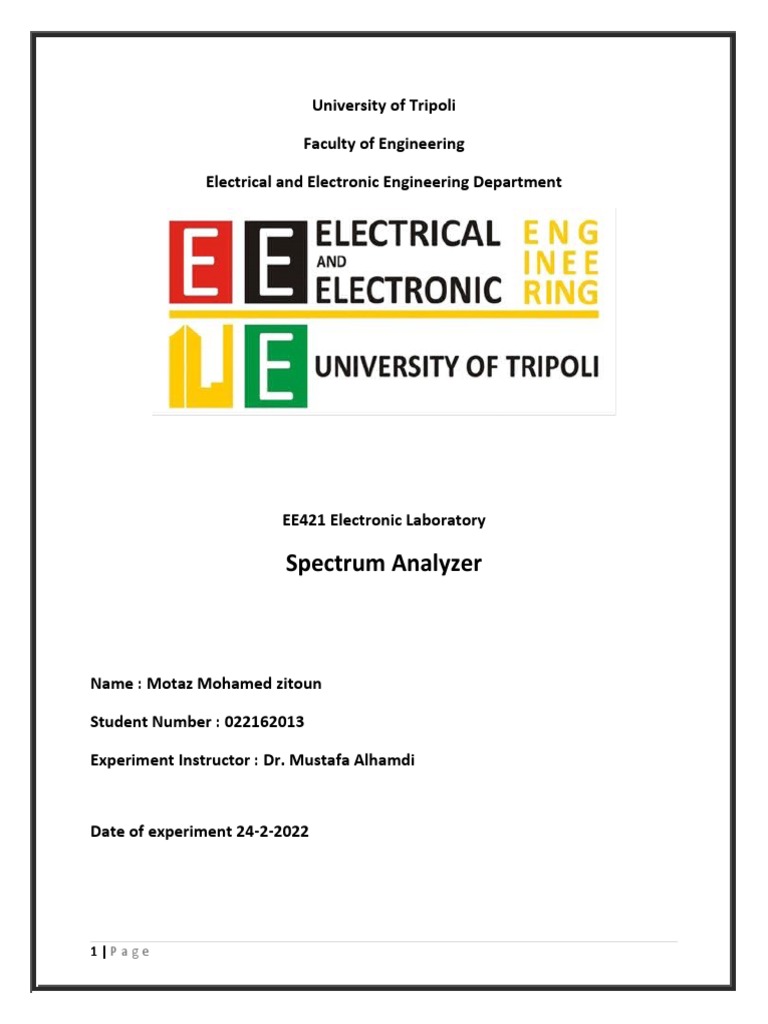 Spectrum Analyzer: University of Tripoli Faculty of Engineering Electrical and Electronic ...