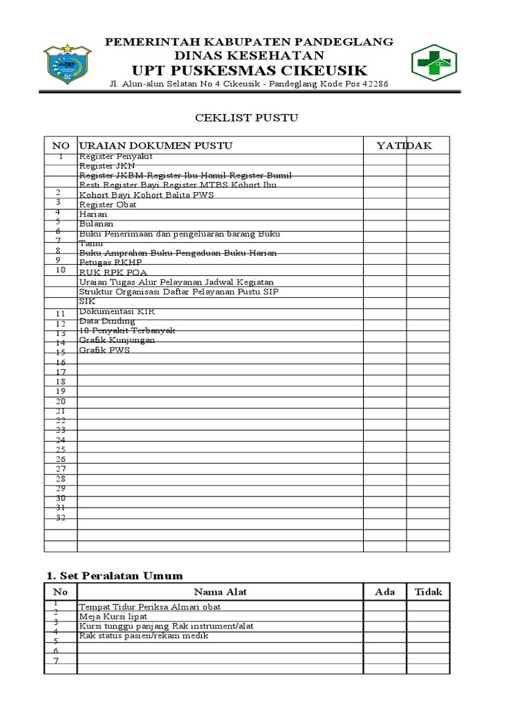Ceklis Peralatan dan Obat Pustu | PDF | Kesehatan Holistik