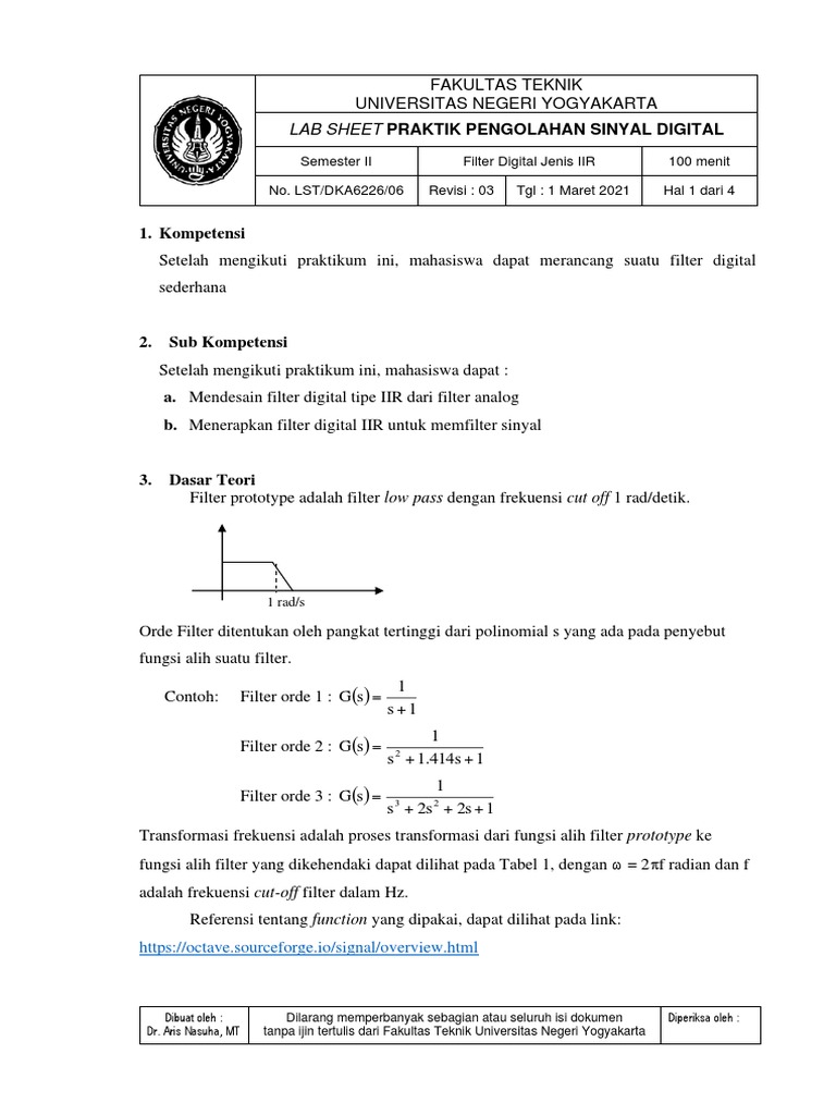 Labsheet - Baru - Filter IIR - Mei2021 | PDF