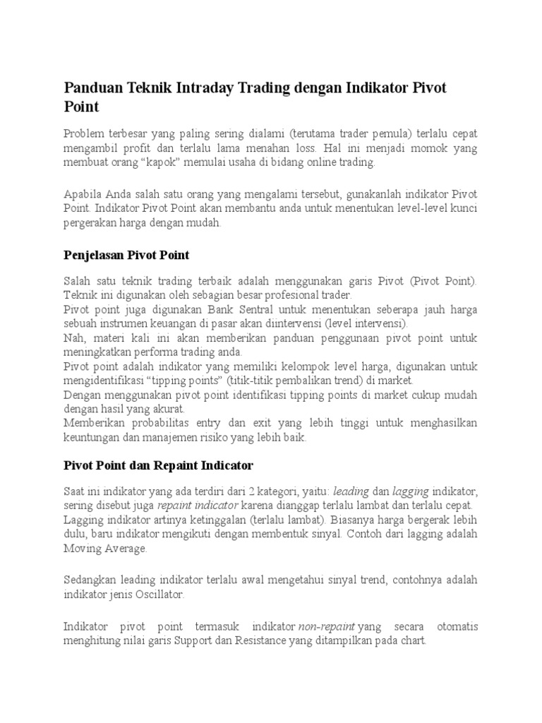 Panduan Teknik Intraday Trading Dengan Indikator Pivot Point | PDF