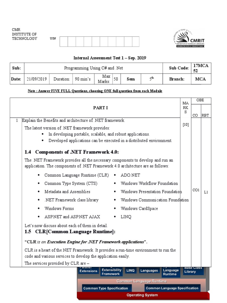 IAT-I Question Paper With Solution of 17MCA52 Programming Using C# ...