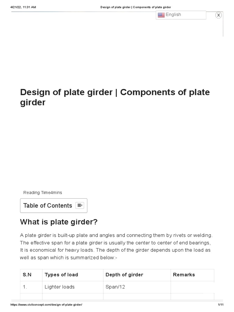 Design of Plate Girder - Components of Plate Girder | PDF | Stress ...
