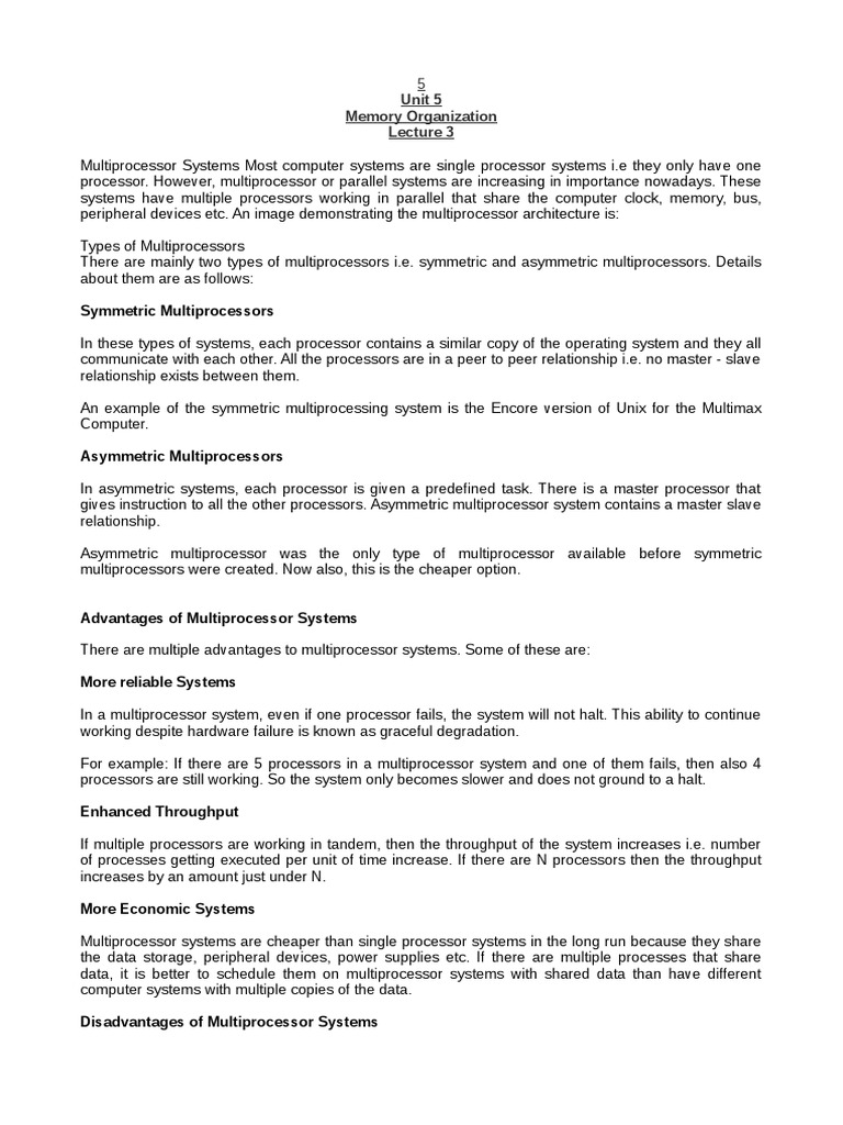 Symmetric Multiprocessors: Unit 5 Memory Organization | PDF | Central Processing Unit | Parallel ...