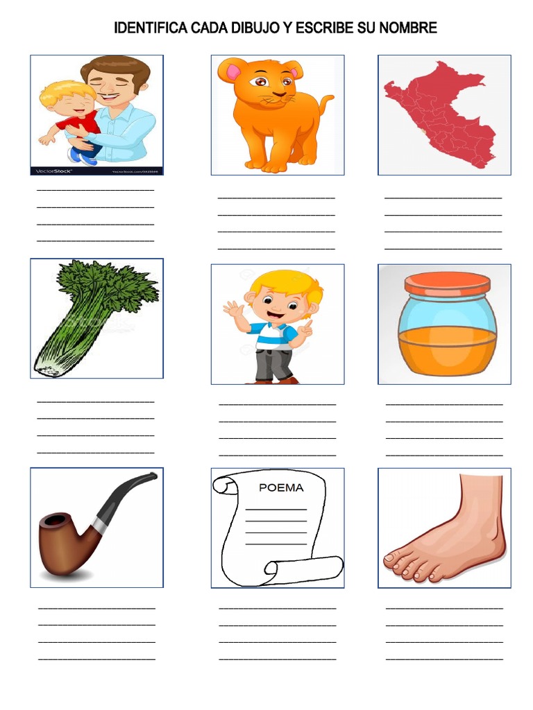 Identifica Cada Dibujo Y Escribe Su Nombre | PDF