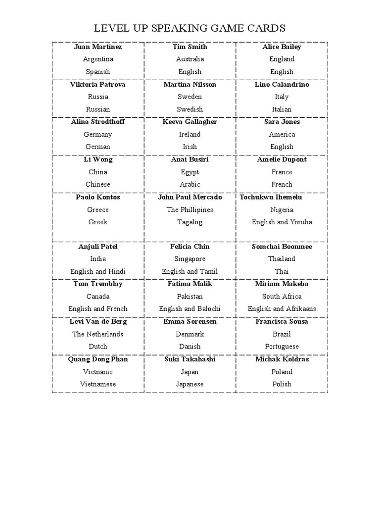 Level Up Speaking Game Cards | PDF
