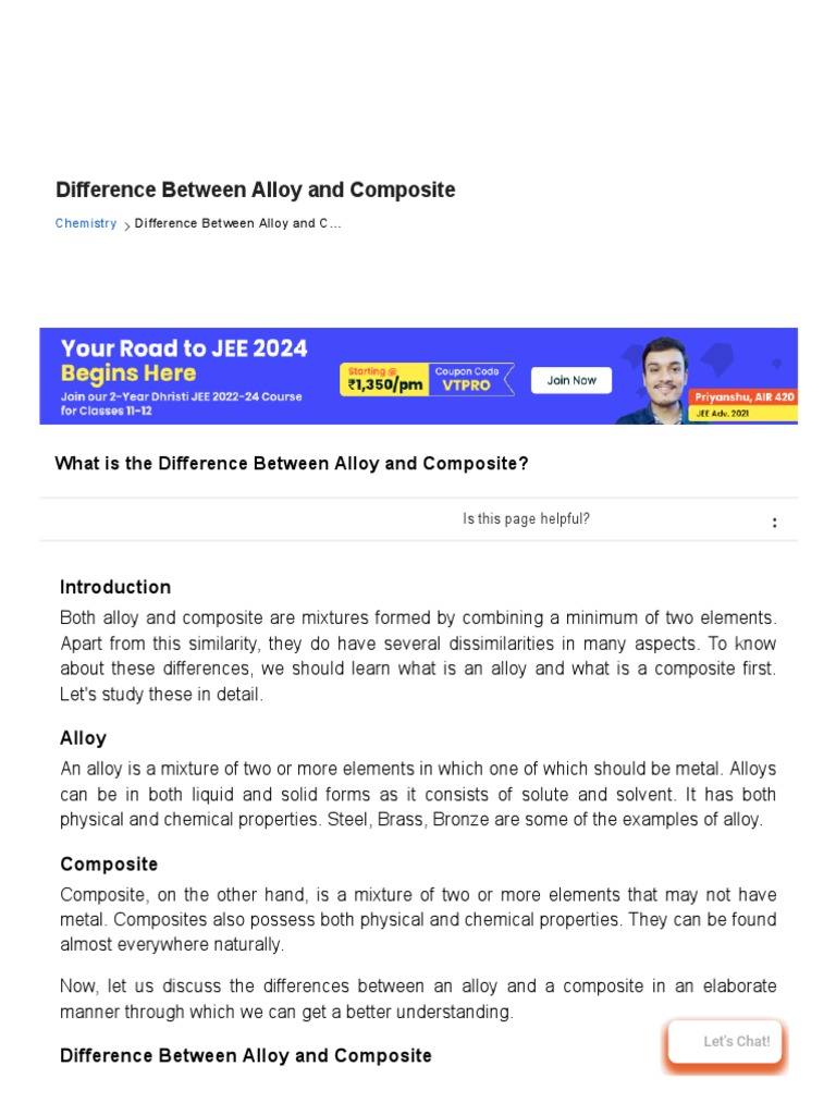 Difference Between Alloy and Composite | PDF | Alloy | Mixture