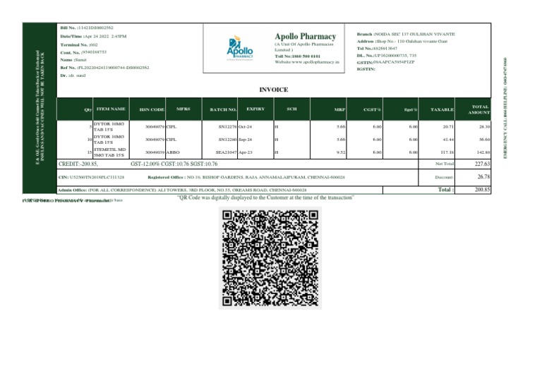 Apollo Pharmacy Invoice Details | PDF | Taxes | Public Finance