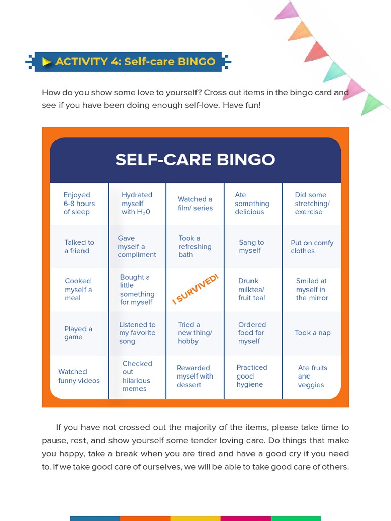 Self-Care Bingo Checklist | PDF | Wellness