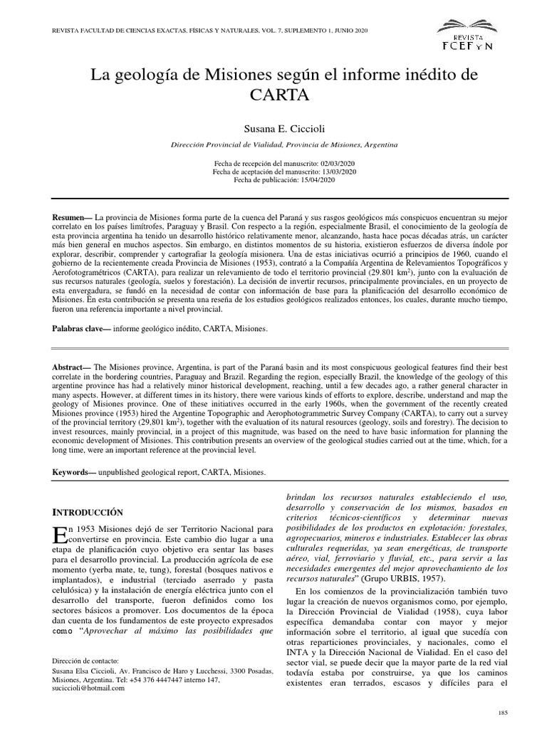 La Geología de Misiones Según El Informe Inédito de | PDF | Roca (geología) | Geología