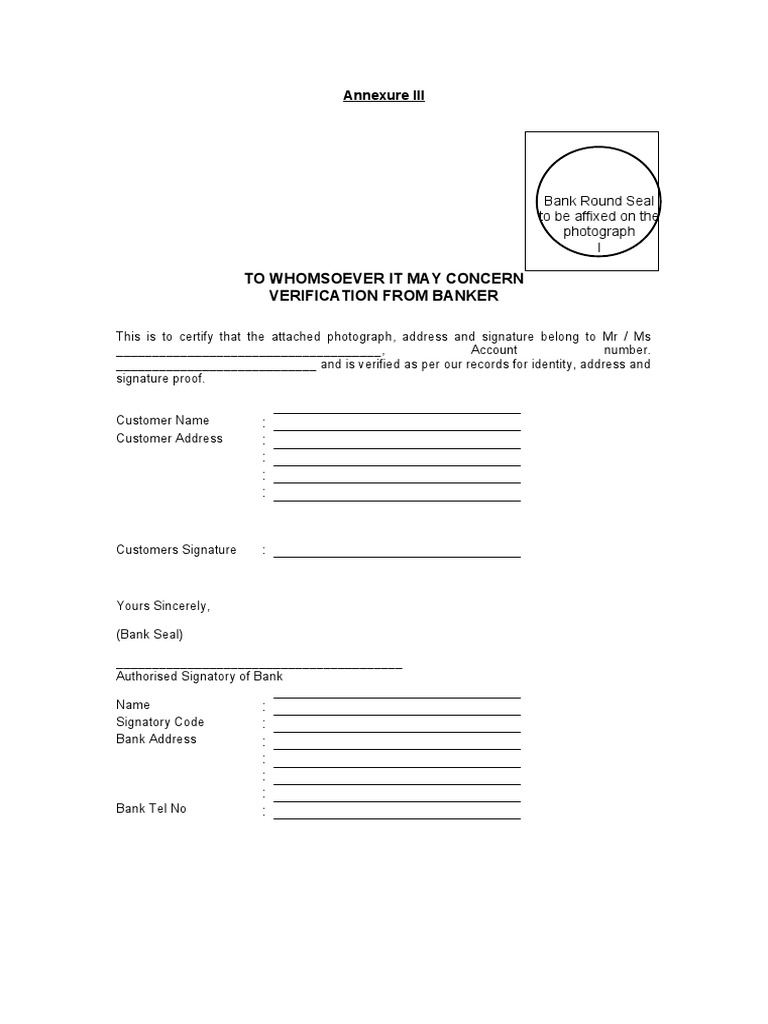 Annexure - Bank Verification | PDF